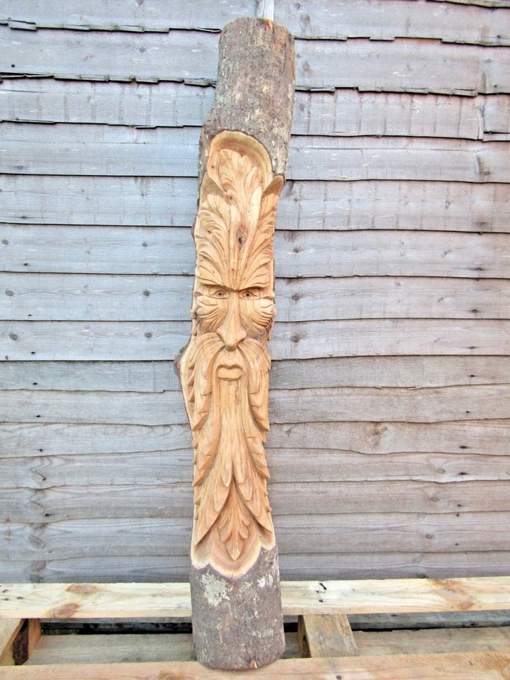 Fair Trade Hand Carved Wooden Green Man Full Tree Trunk Stump Log ...