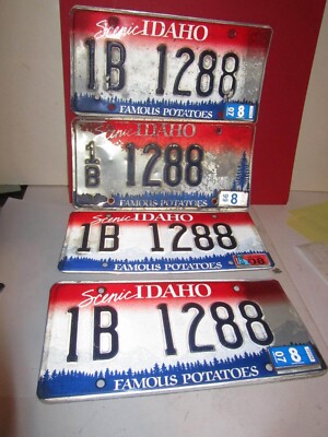 IDAHO LICENSE PLATE Matching Vintage 4 PLATES FAMOUS POTATOES 1980's ...