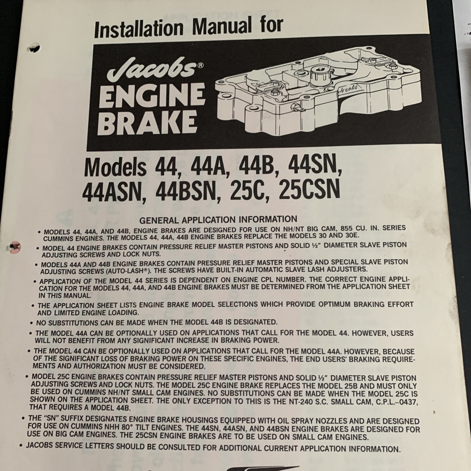 Jacobs Engine Brake Installation + Pats Manual + Trouble Model 44,44A ...