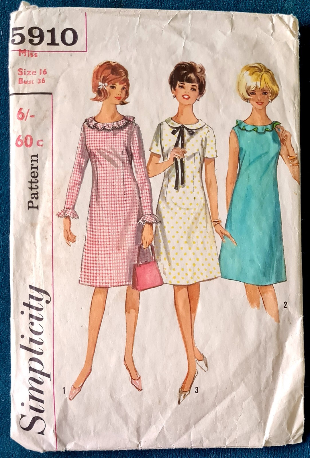 1960s Ruffled Cuff Collar Shift Dress Princess Sewing Pattern ...