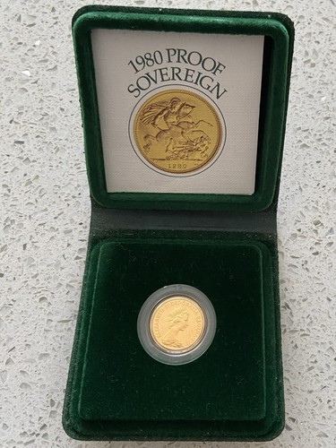 1980 Gold Proof Full Sovereign Coin Box with COA UK Queen Elizabeth II ...