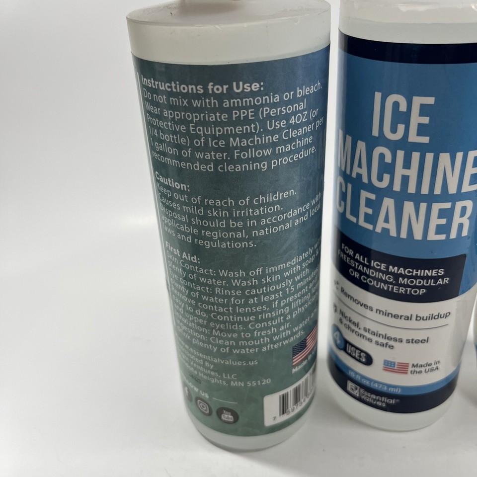 3 Pack Essential Values Ice Machine Cleaner Descaler 16oz 4 Uses USA ...