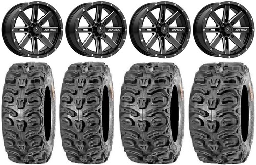 MSA Milled Boxer 14" UTV Wheels 26" Bear Claw HTR Tires Kawasaki Mule ...