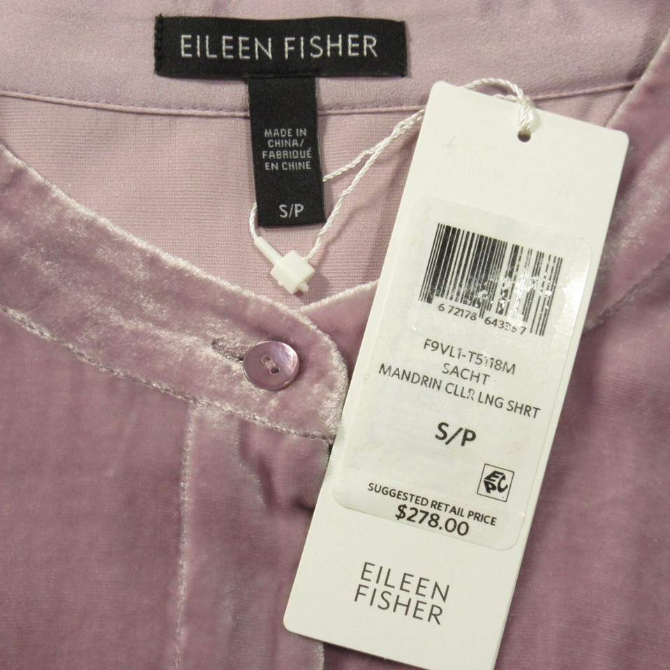 NWT Eileen Fisher Mandarin Collar Long Shirt in Sachet Purple Velvet ...