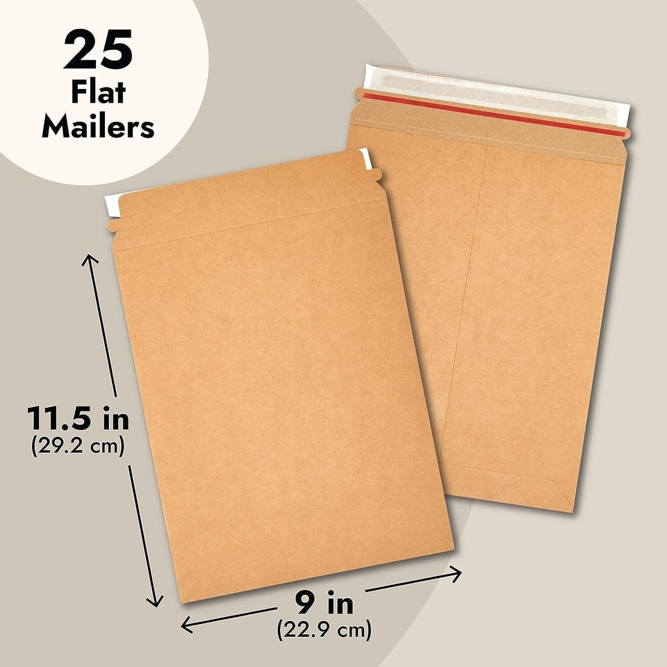 25 Pack Brown Rigid Cardboard Mailers 9x11.5 with Self Adhesive Seal ...