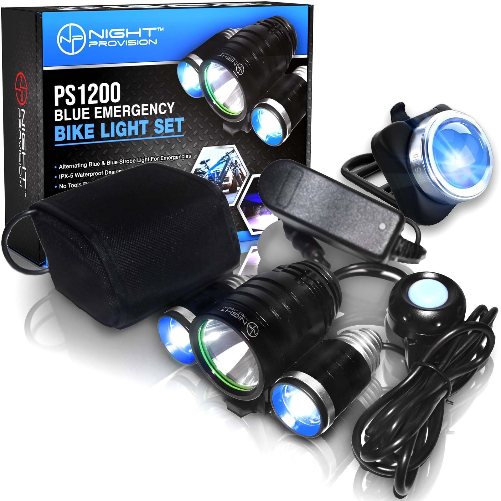 PS1200-BLUE Front & OPTIKS-Blue Emergency Patrol Bike Light - Blue/Blue ...
