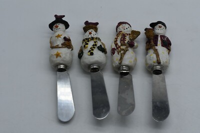 4 PIECE HORDERVE SET 4 KNIVES SET -CUTE -SNOWMEN - RARE- FREE FAST SHIP ...