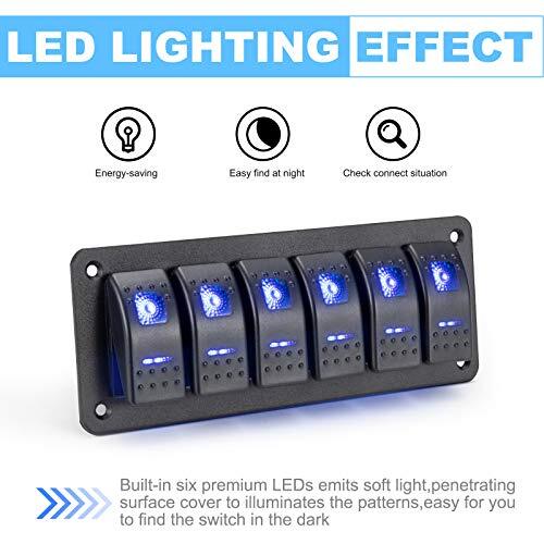 6 Gang Rocker Switch Aluminum Panel With Blue Led Light Waterproof 5 ...