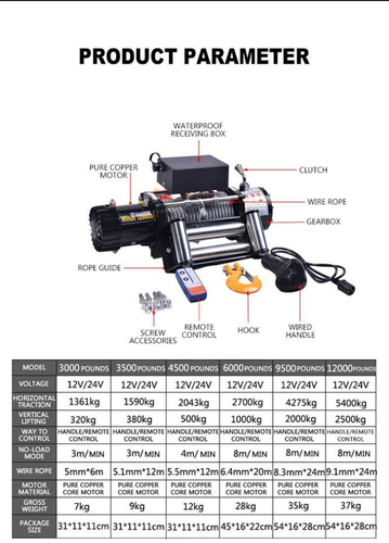 3000lb Electric Winch Recovery Winch ATV Remote Control 12V/24V ...