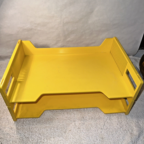 Vintage 1970s bright yellow desk task lamp & 2 Eldon file holder letter ...