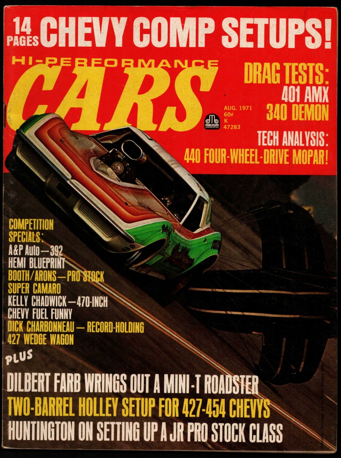 AUGUST 1971 HI-PERFORMANCE CARS MAGAZINE, 401 AMX & 340 DODGE DEMON ...