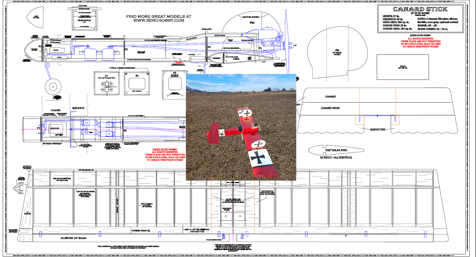 Canard Stick 60" RC Airplane Laser Cut Balsa Ply Short Kit Plans | eBay
