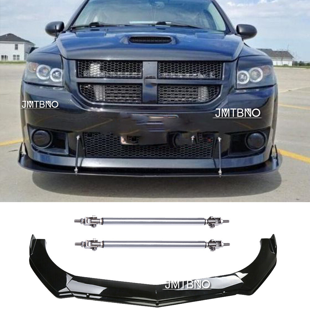 Glossy Black For Dodge Journey Front Bumper Lip Spoiler Splitter+ Strut ...