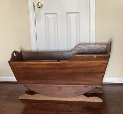 Antique Wooden Baby Rocking Cradle Converted to Stationary Baby Crib ...