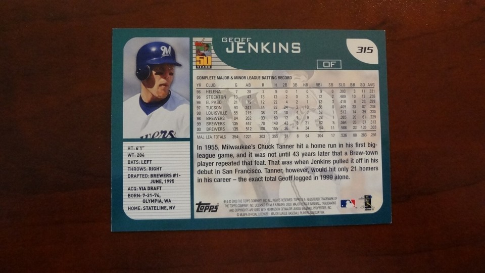 2001 TOPPS # 315 GEOFF JENKINS BASEBALL CARD | eBay