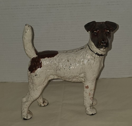ANTIQUE HUGE HUBLEY TOY CO. TERRIER CAST IRON HUNTING DOG ART DOORSTOP ...