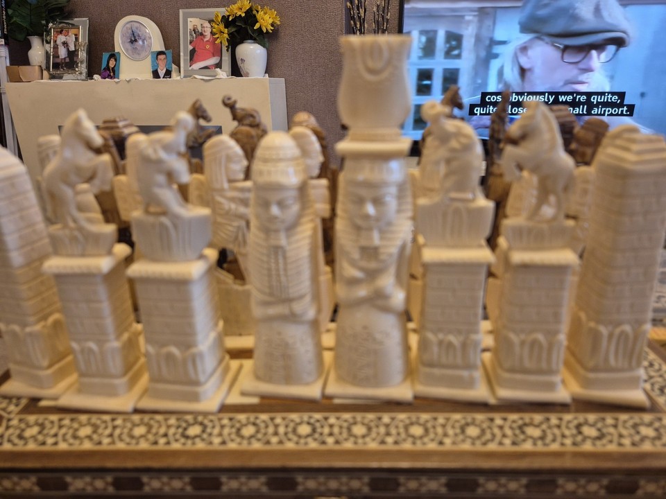 Vintage Hand Carved Camel Bone Chess Set Wit Wooden Mother of Pearl ...