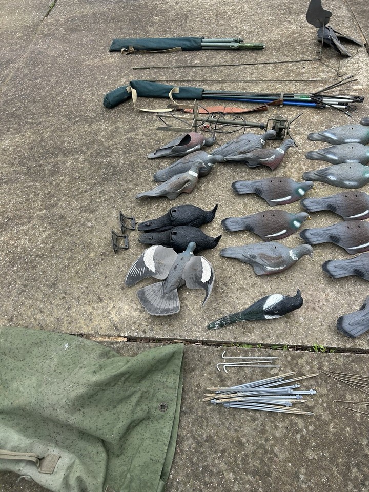 Pigeon Decoy Set Job Lot Flapper Rotary Magnet Poles Net Shooting ...