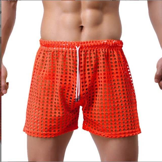 Men's Sexy Big Mesh Hollow Out Boxer Shorts Casual See-through Trunks ...