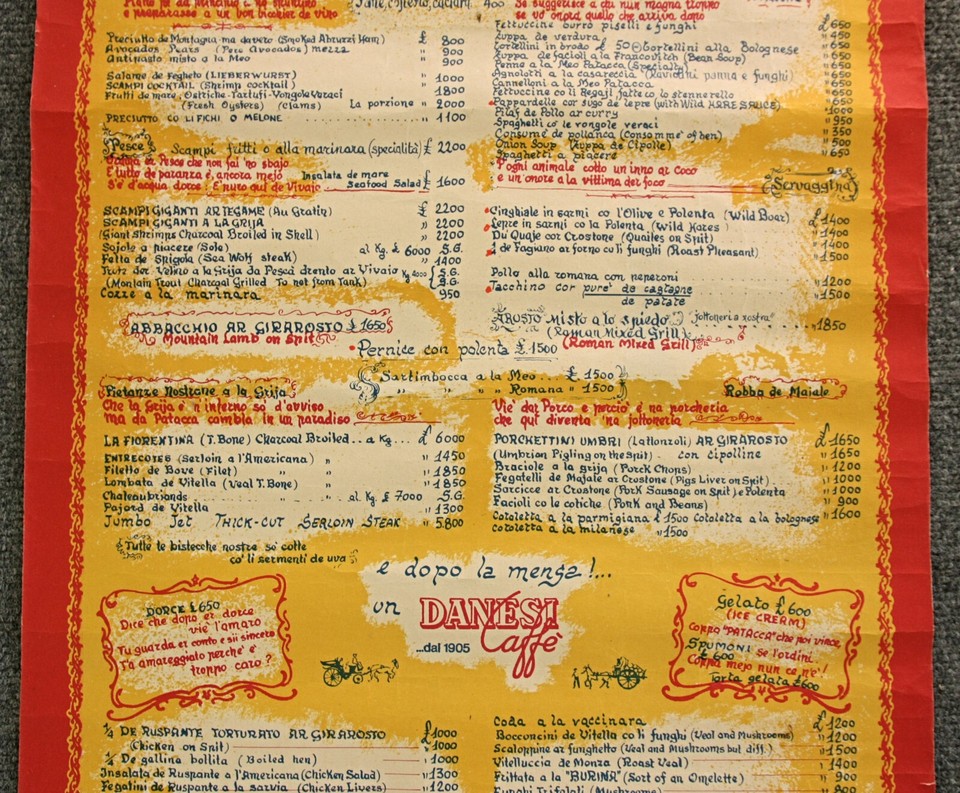 Vintage Da Meo Patacca Italian Restaurant Cafe Menu Marcari Art Poster ...