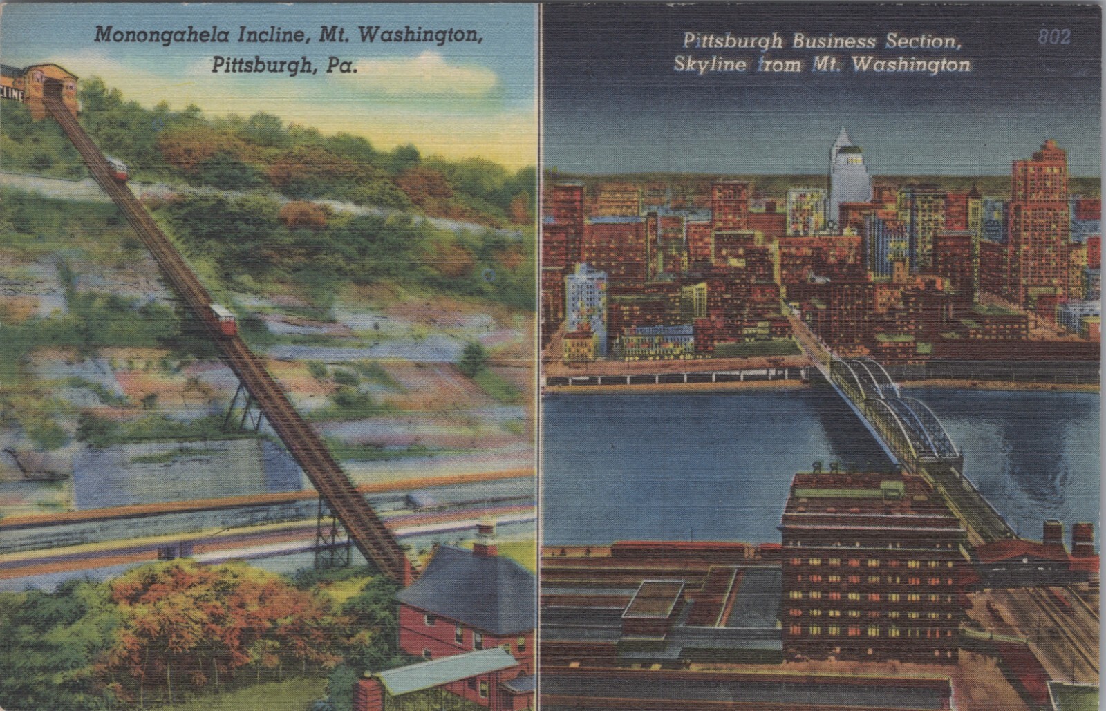 c1930s Postcard Monogahela Inclined Plane Co. Pittsburgh, PA UNP ...