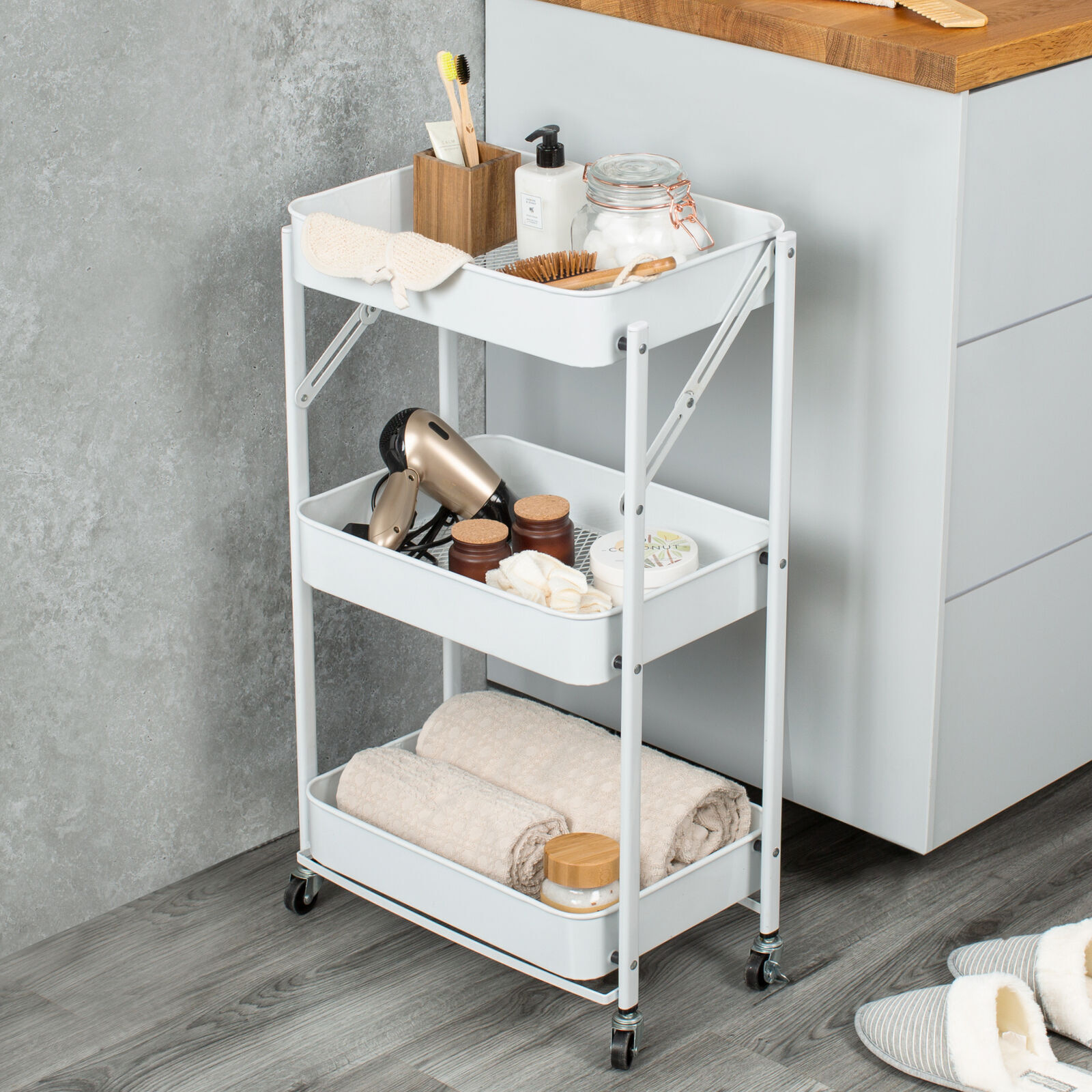 3 Tier Kitchen Trolley Storage Rack Cart Slim Rolling Trolley W/ Wheels ...