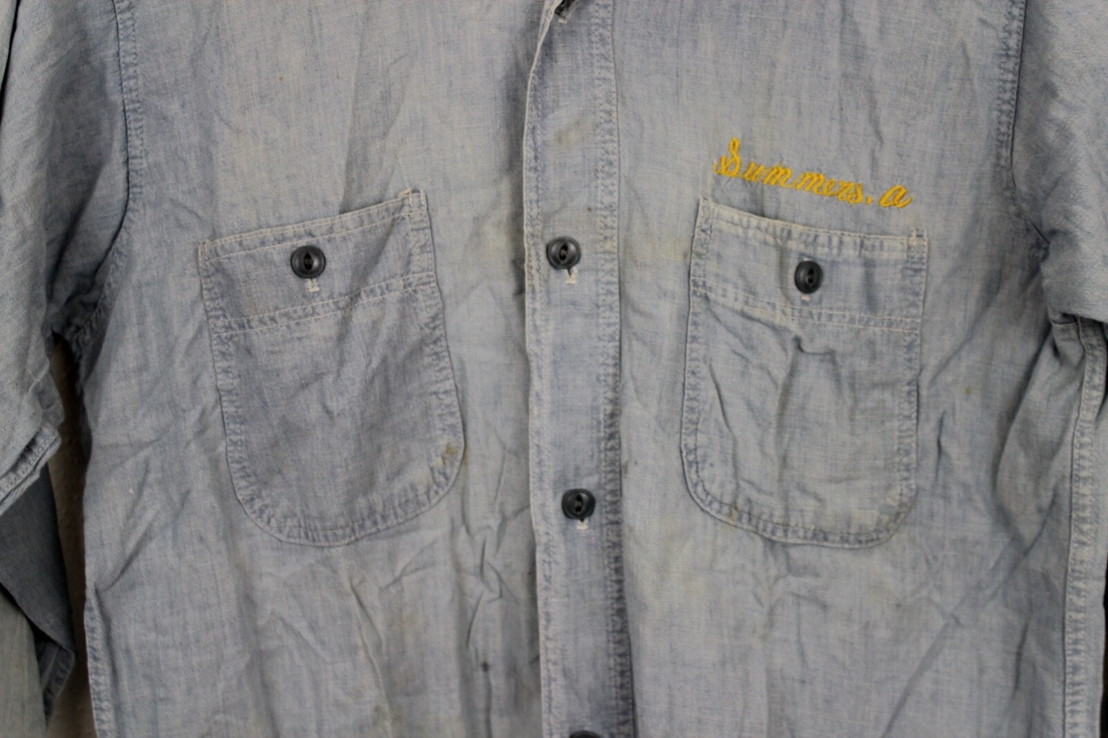 Vintage USN Chambray Work Shirt US Navy Embroidered S… - Gem