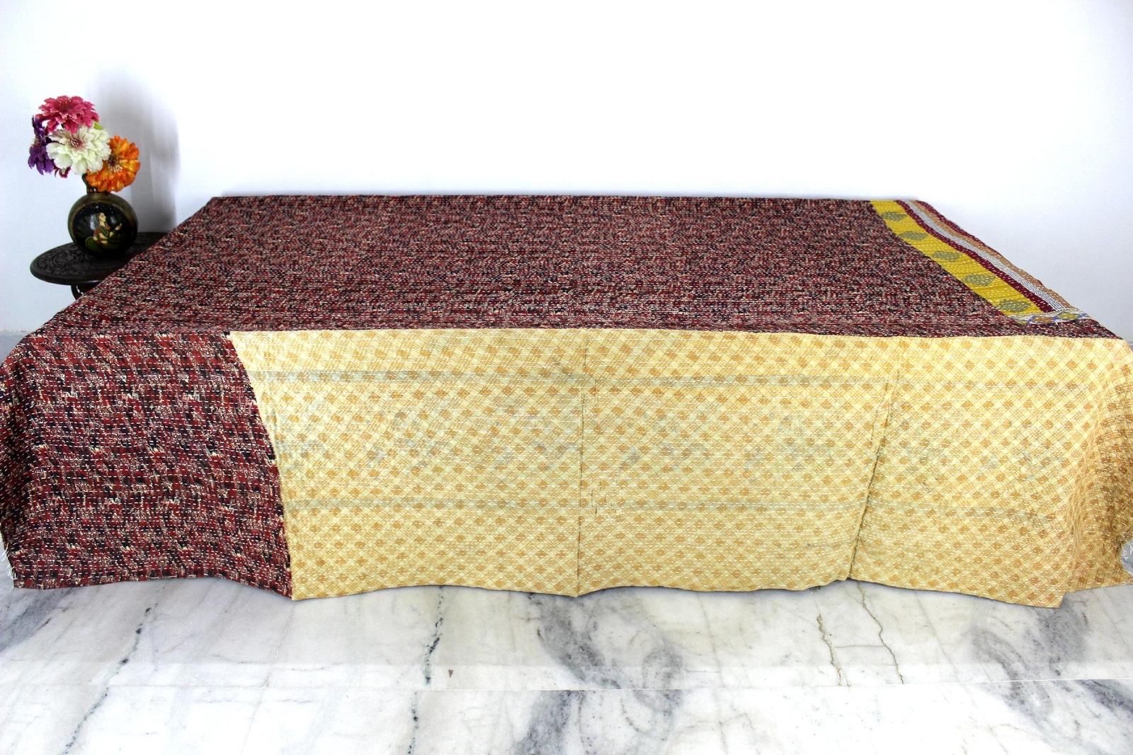 Vintage Kantha Quilt Indian Handmade Cotton Counterpane Blanket Throw ...