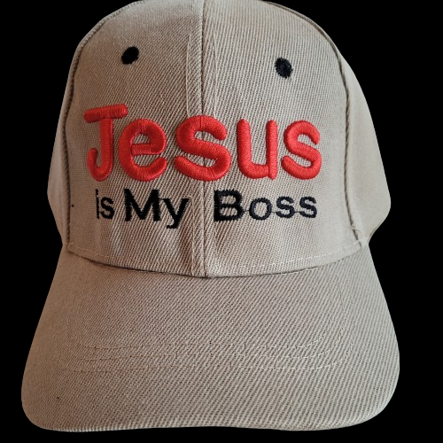 JESUS IS MY BOSS Hat Cap Khaki Embroidered Adjustable One Size Baseball ...