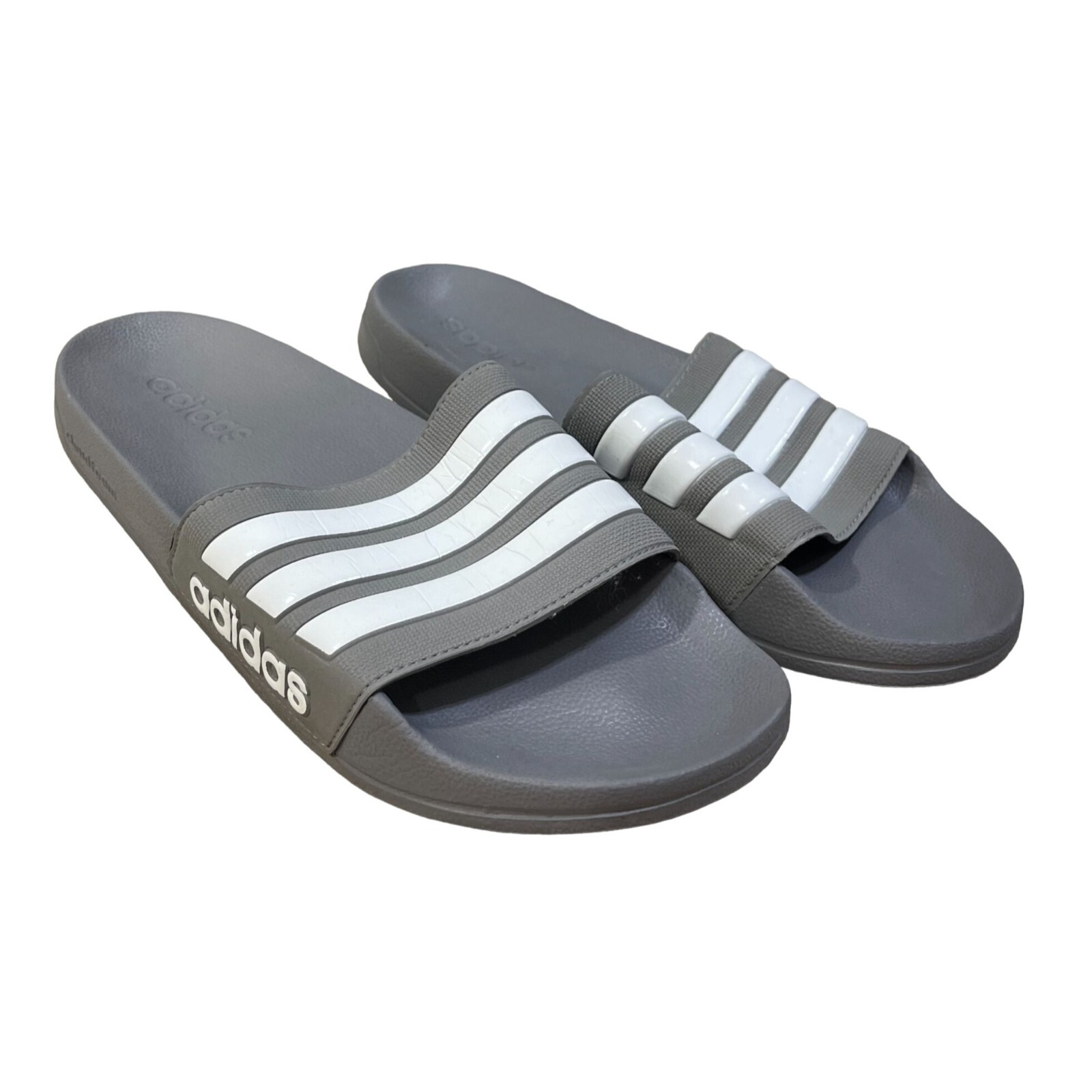 Adidas Men's ADILETTE SHOWER SLIDES Grey White 3-Stri… - Gem