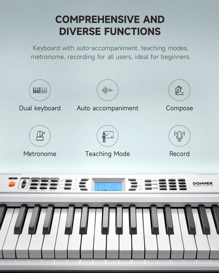 Donner DEK-200 Electronic Keyboard 61 Key 300 Tone With Stand Bench Mic ...