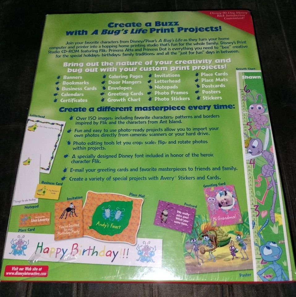 Disney's Print Studio A Bug's Life PC CD ROM Windows 95 Computer New ...