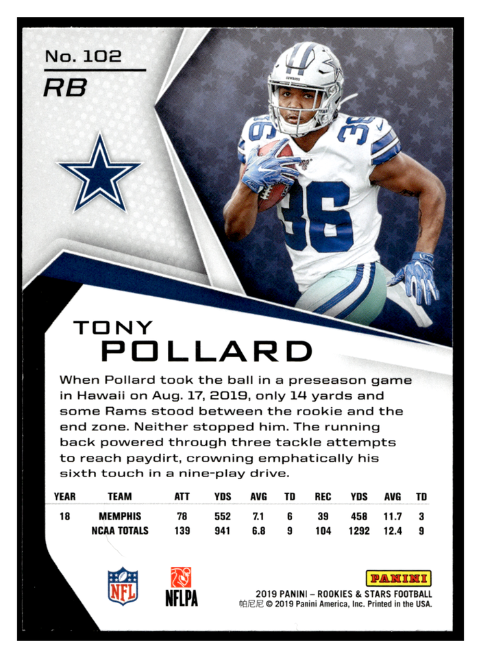 2019 Panini Rookies & Stars Tony Pollard RC #102 Dallas Cowboys | eBay