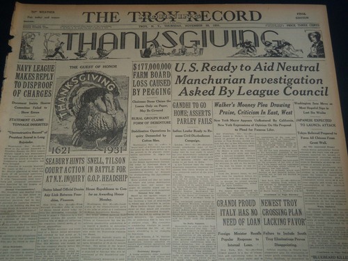 1931 NOVEMBER 26 TROY MORNING RECORD NEWSPAPER - THANKSGIVING - NT 7473 ...