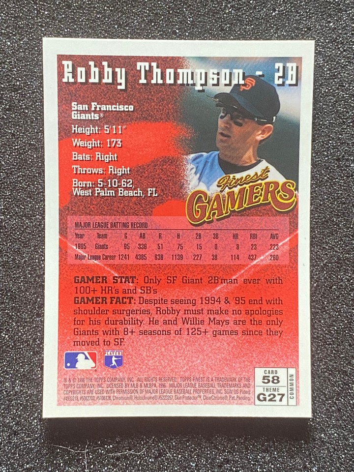 ROBBY THOMPSON 1996 TOPPS FINEST GAMERS BRONZE W/ COATING CARD #58 ...