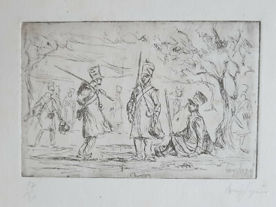 Halte Fantassins LOUIS FREGIER Gravure EAU FORTE ORIGINALE 17/20 ...