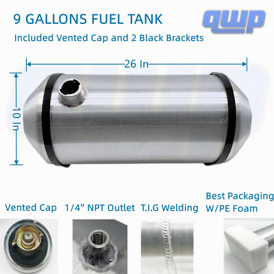 10x26'' Gas Tank Spun Fuel Tank 9 Gallon 1/4 NPT Outlet End Fill Round ...