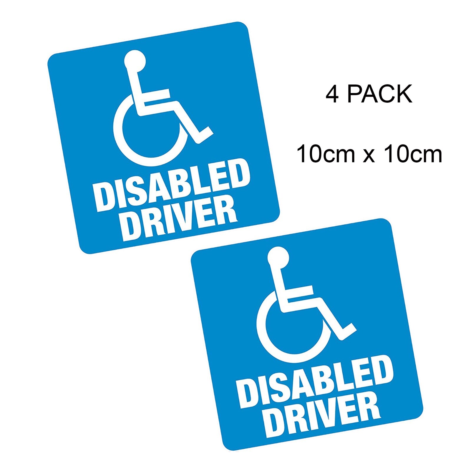 4 x Disabled Driver - 100mm Sq Vinyl Sticker Disabled Car Van Home ...