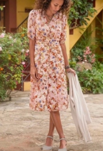 Sundance Sonora Bloom Peach Floral Button Front Silk Dress 16 ...