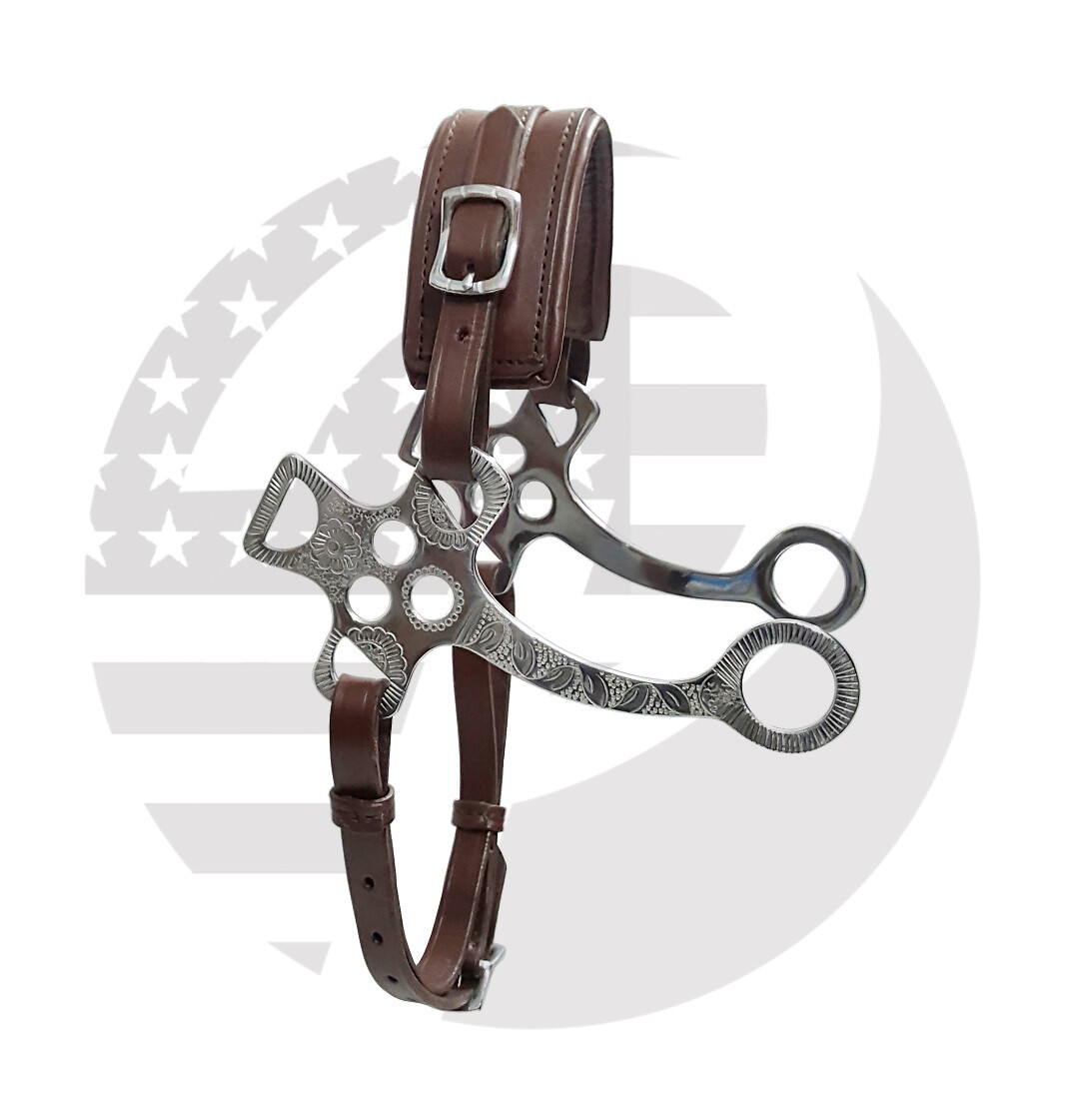 Hackamore Bitless Horse Bit English Western Adjustable Brown Leather ...
