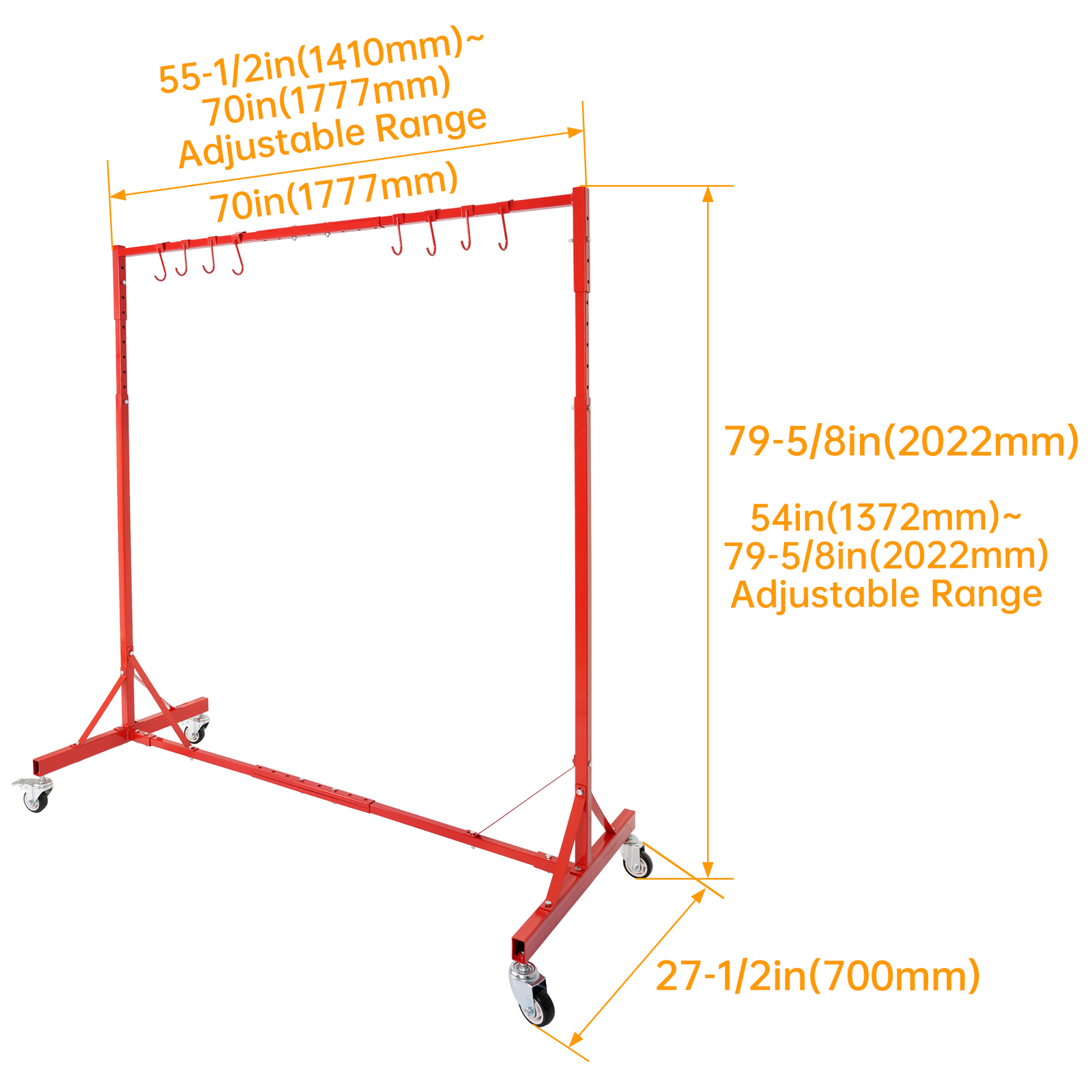 5-7ft Red Painting Rack Adjustable Paint Hanger 8 Hooks Auto Body ...