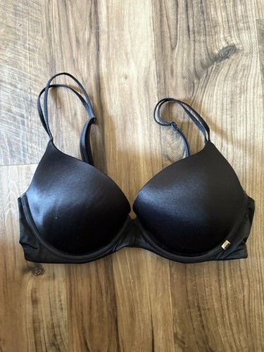 Victoria’s Secret Bra 34D Plunge Underwire Black Satin | eBay
