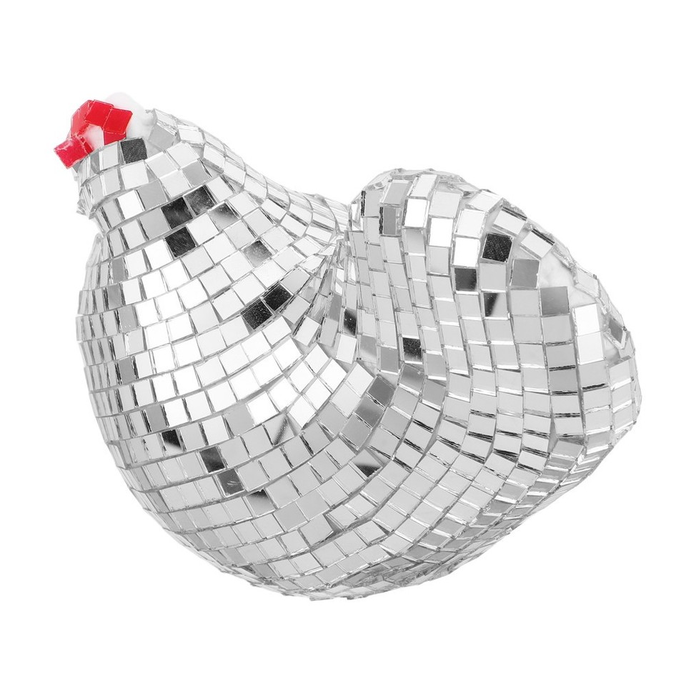 Disco Ball with Chicken Figurine: Mirror-Surface Tabletop Decoration ...