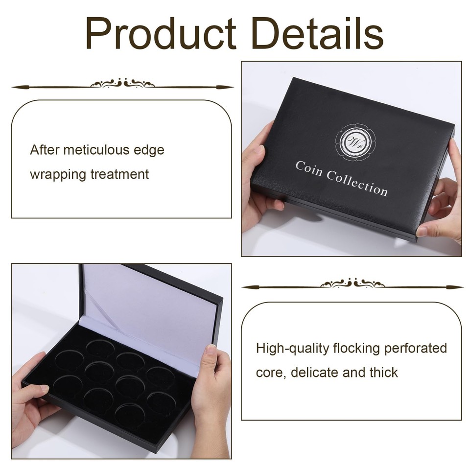 Coin Display Case PU Black Velvet Display Coin 45mm Challenge Coin ...