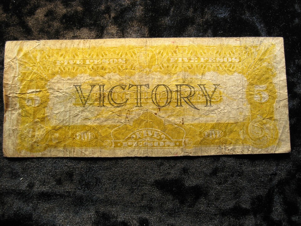old world currency note PHILIPPINES 5 Victory pesos 1944 P96 Dewey ...