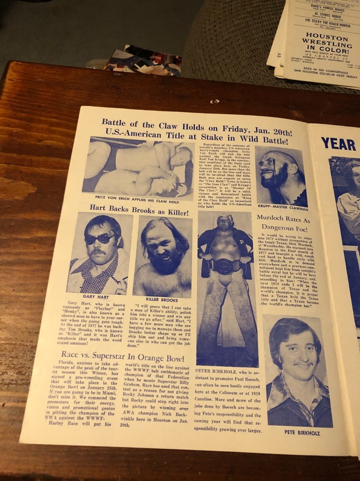 Vintage 01/06/1978 Houston, TX Paul Boesch Wrestling Program NWA/AWA ...