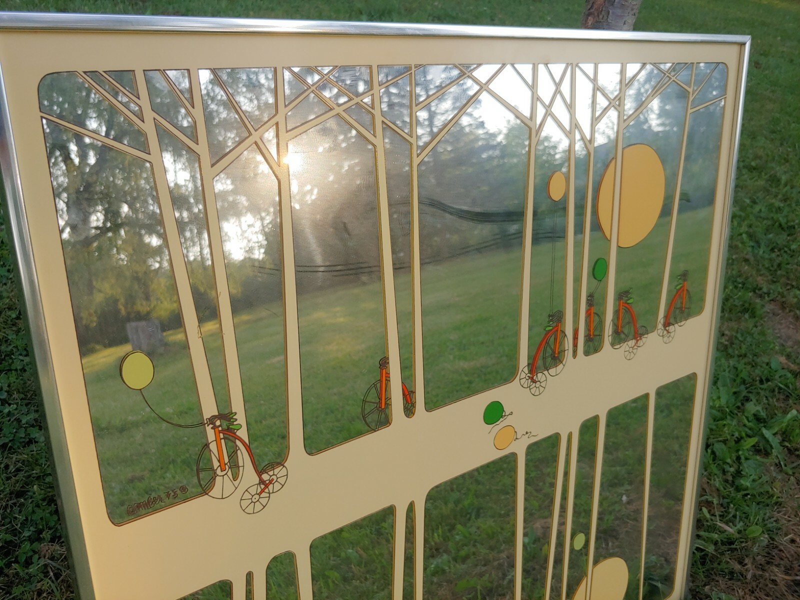 Vintage 1975 Greg Copeland Mirror / Wall Art - Tricycles, Balloons ...