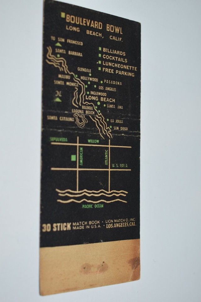 Boulevard Bowl Long Beach California Bowling Map 30 Front Strike ...