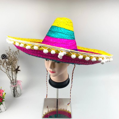 Mexican Party Hat Colorful Wide Brim Straw Hat Men Women Summer Outdoor ...