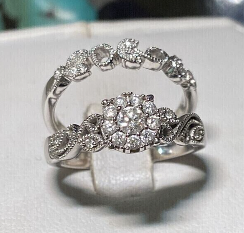 Bridal Set 1.90Ct GRA Moissanites Wedding Rings 14K White Gold Finish ...